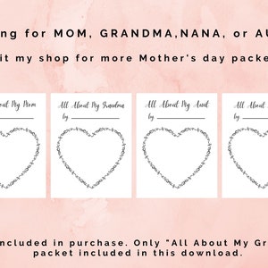 All About My Grammy, Grammy Mothers Day Packet, Grandma Gift, All About ...