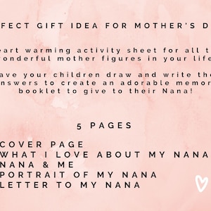 Nana Mothers Day Gift, All About My Nana, Nana Activity Sheet, Nana ...