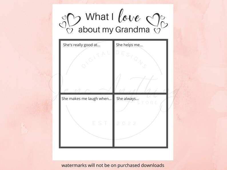 All About My Grandma, Grandmas Mothers Day Packet, Grandma Gift, All ...