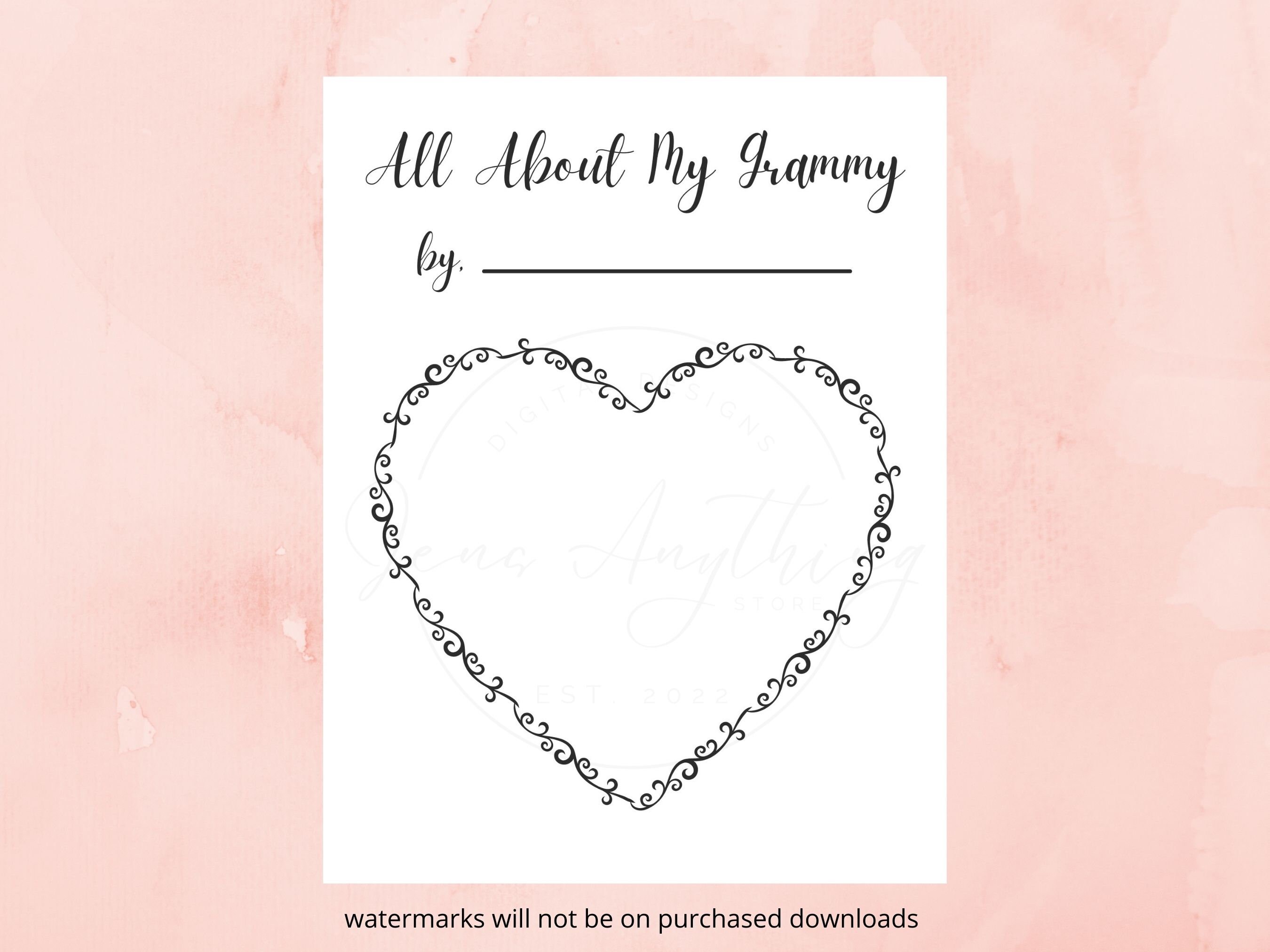 All About My Grammy, Grammy Mothers Day Packet, Grandma Gift, All About ...