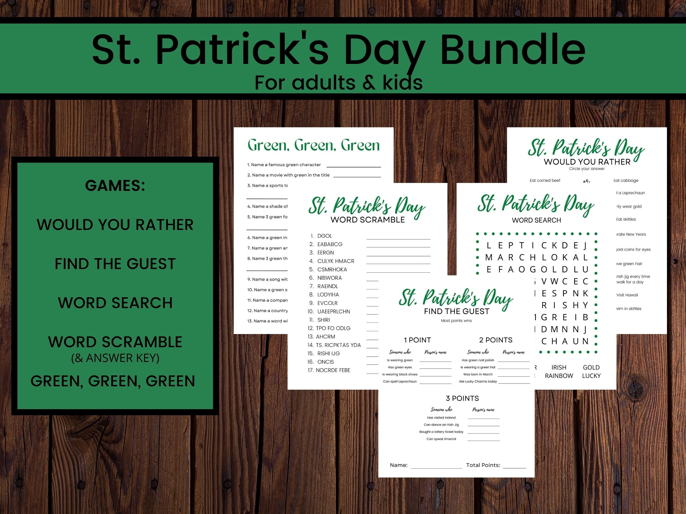 St Patrick's Day Printable Family Bundle, St. Patricks Day Games, St ...