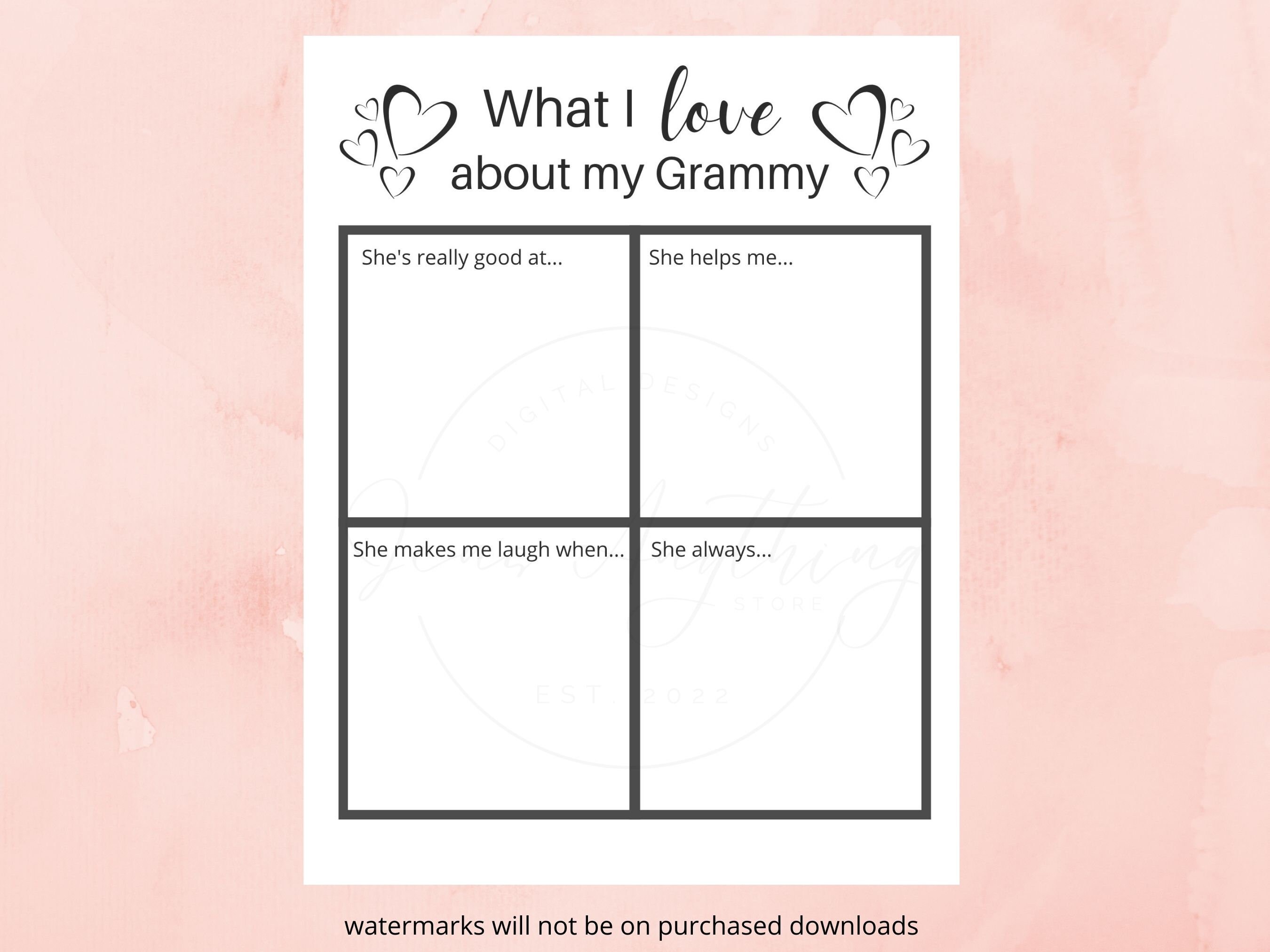 All About My Grammy, Grammy Mothers Day Packet, Grandma Gift, All About ...
