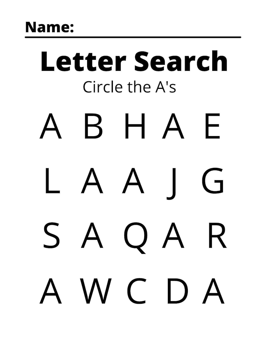 Children's Letter Search Worksheet A-Z - Preschool - Learning the ...