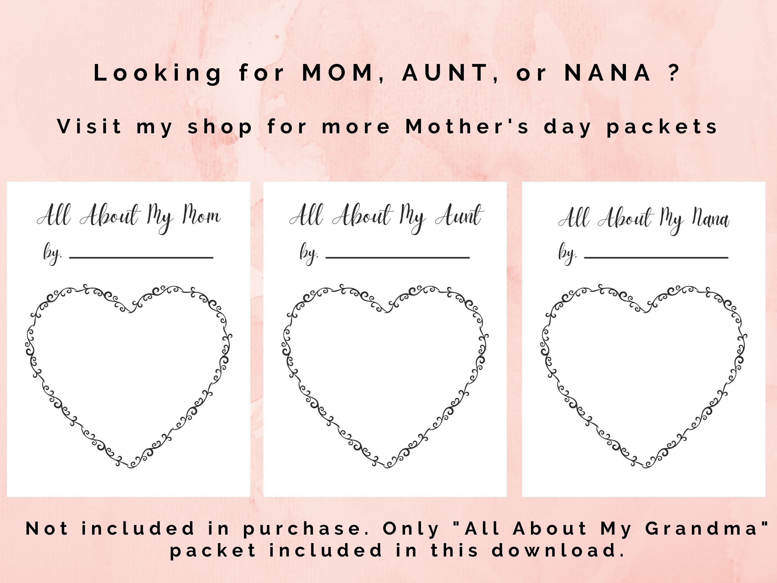 All About My Grandma, Grandmas Mothers Day Packet, Grandma Gift, All ...