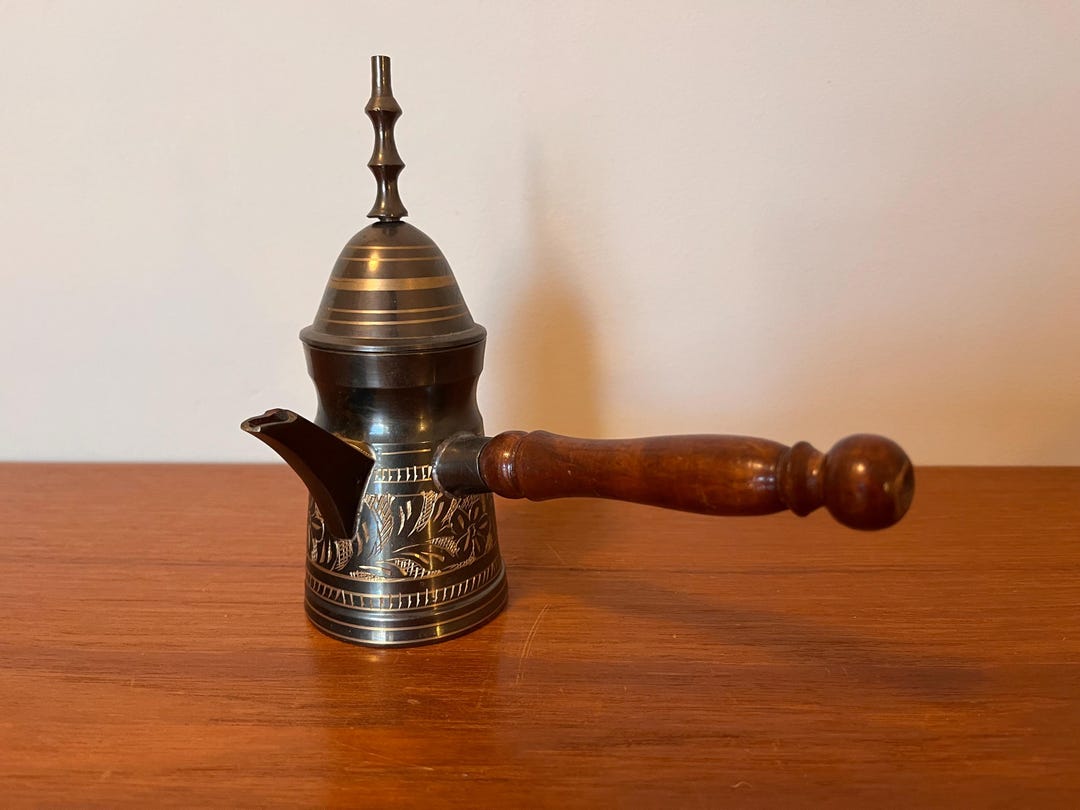 Antique Small Brass Dallah - Middle Eastern Coffee Pot - Etched Design ...