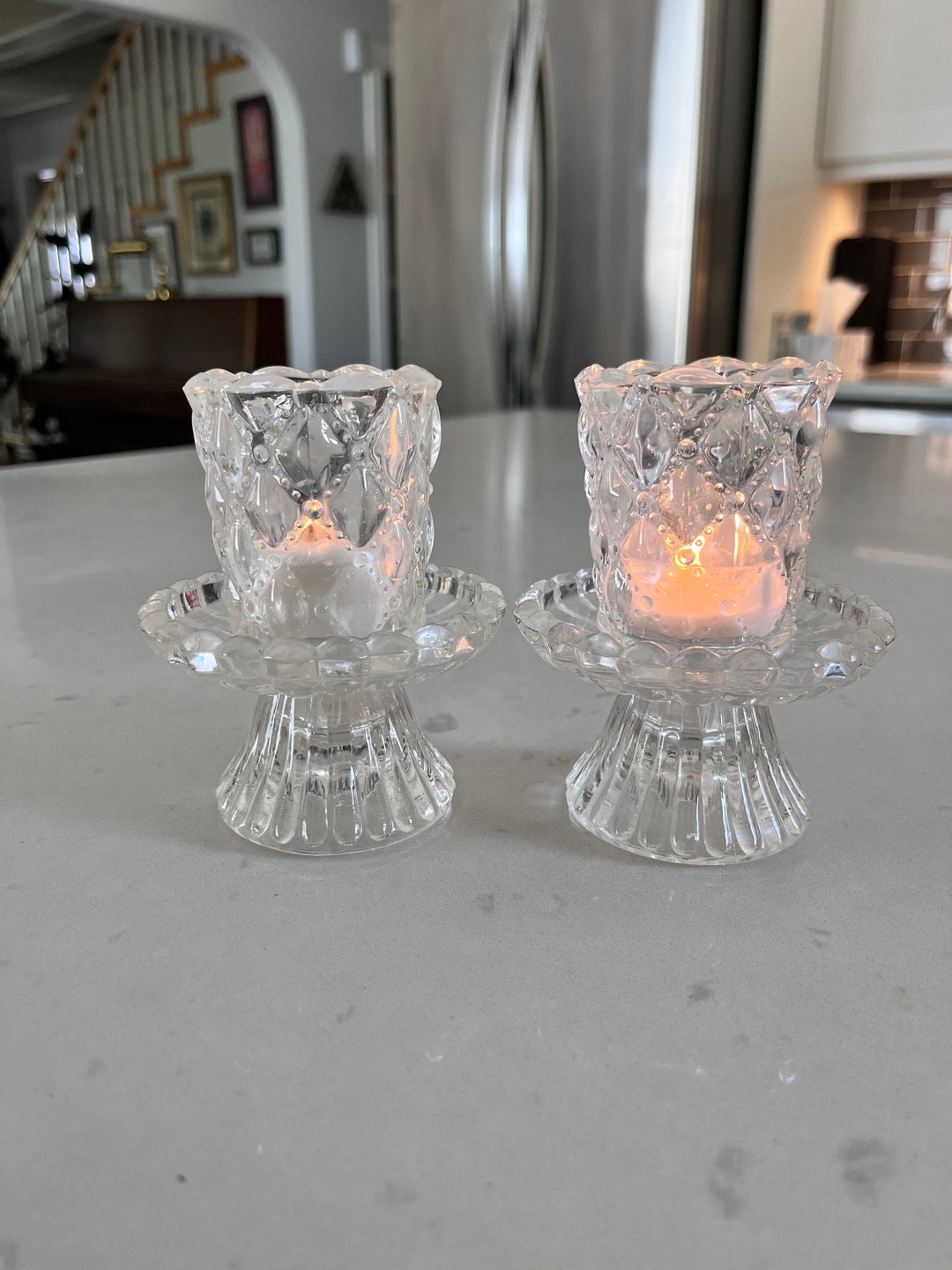 Retired Partylite Williamsburg Quilted Crystal Pair Votive/ Tea Light ...