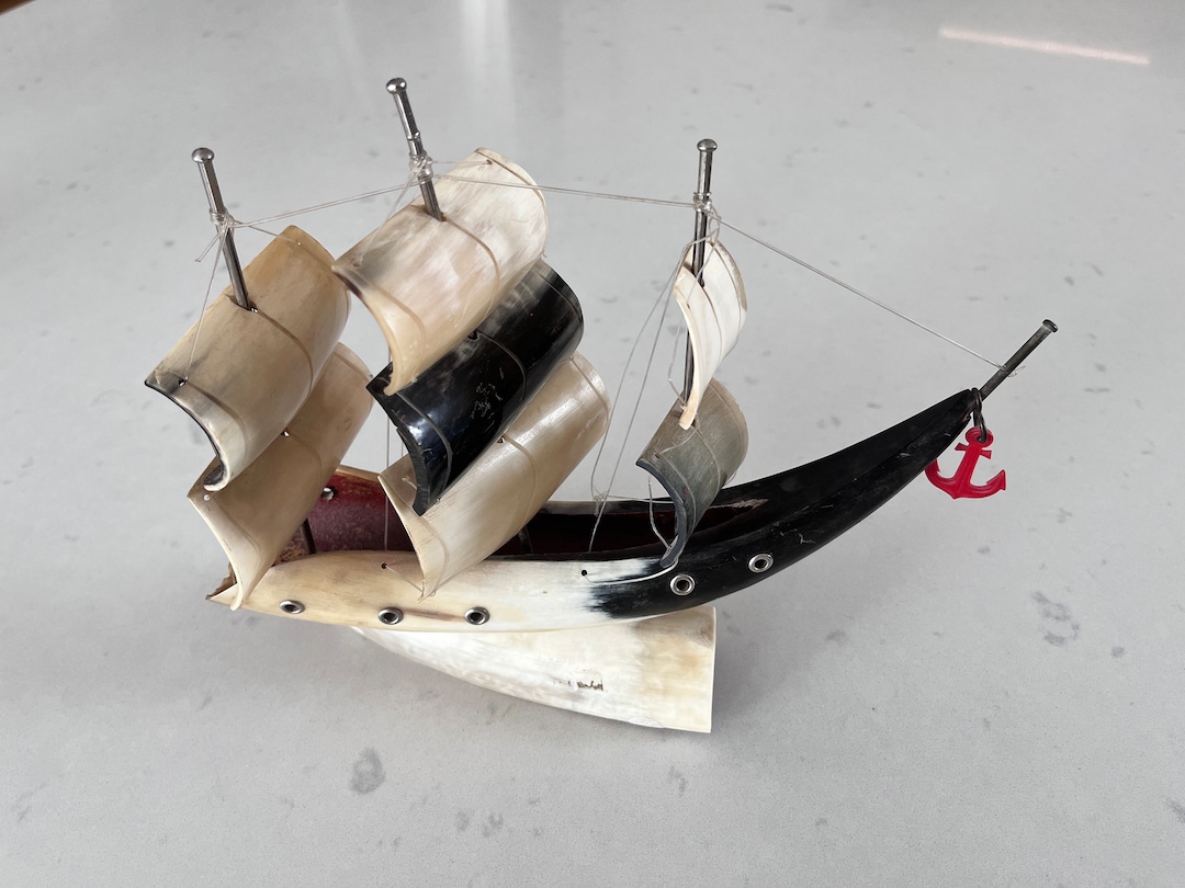 Vintage Horn Bone Sailboat, Hand Made Model Ship Made From Real Bone ...