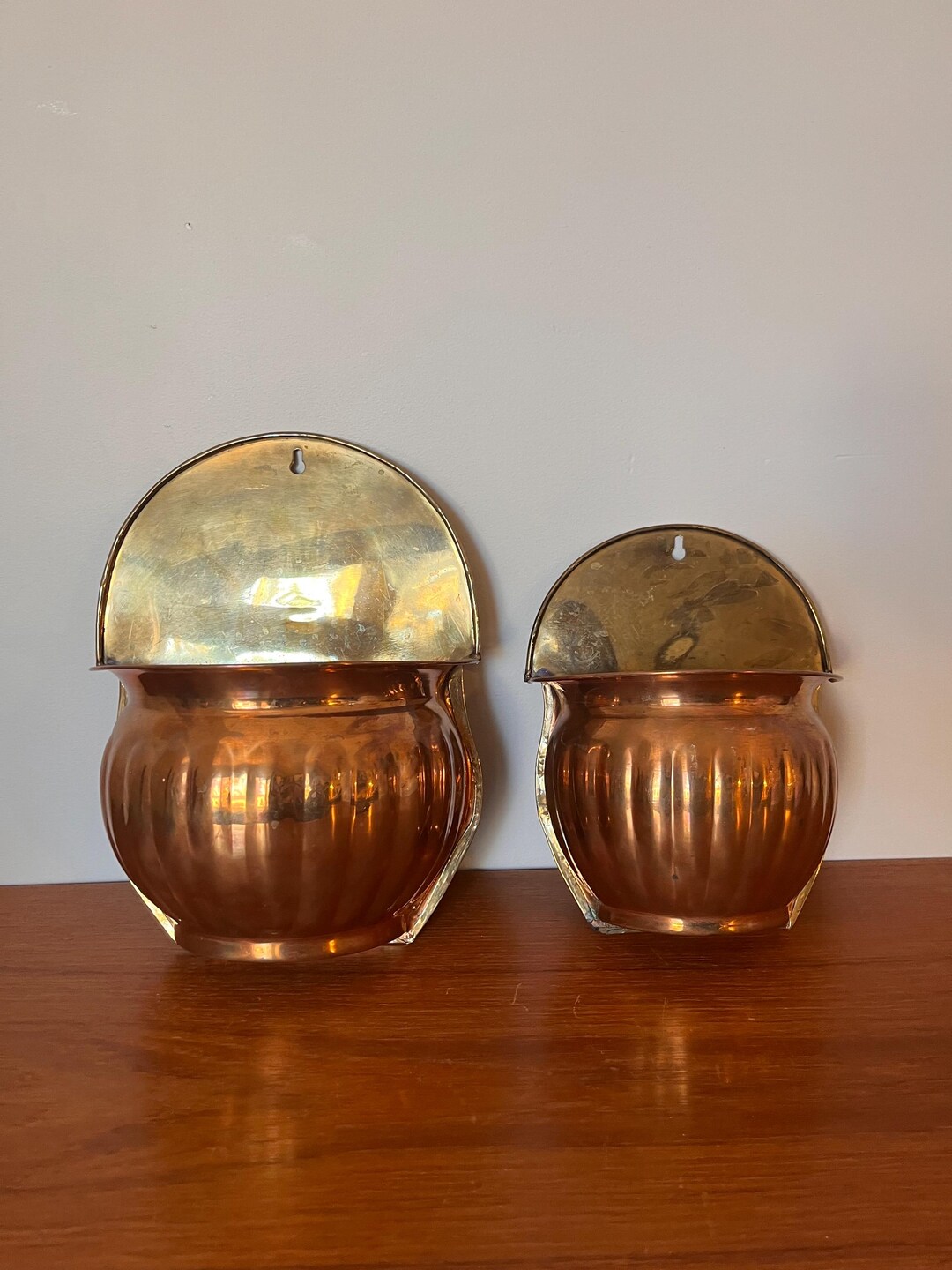 Vintage Brass and Copper Wall Hanging Planters - Wall Pockets - Boho ...
