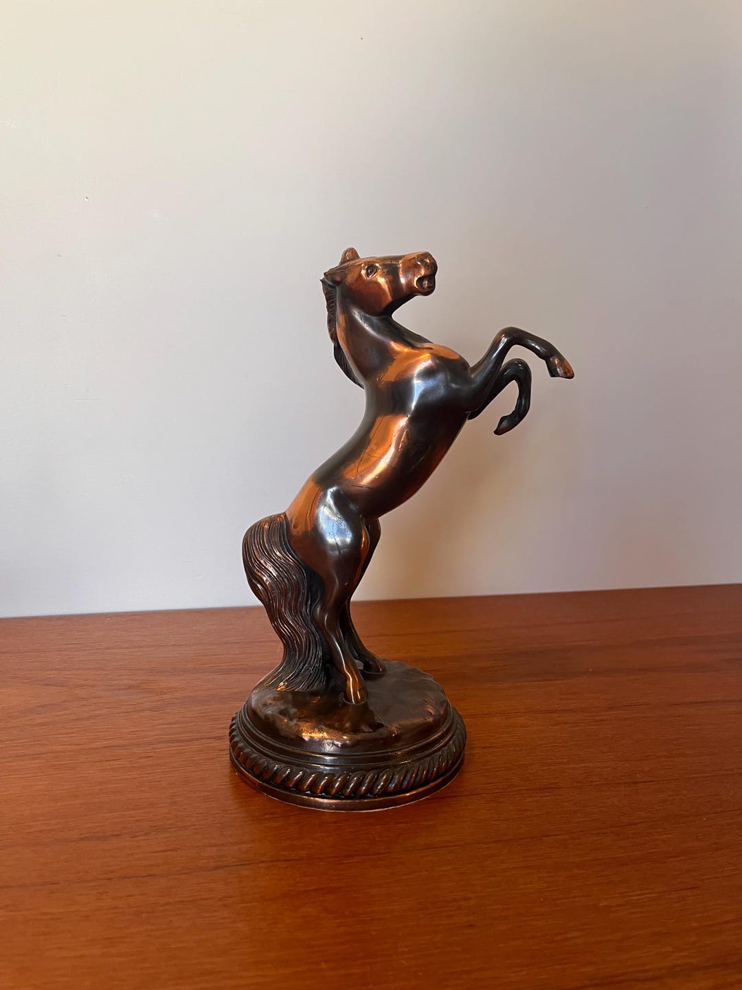 Mid Century Cast Copper Rearing Horse Statue - MCM Decor - Equestrian ...