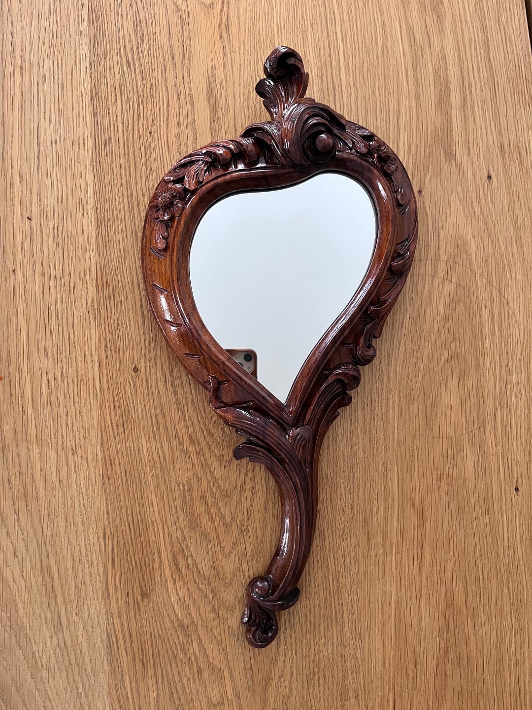 Vintage Carved Wood Hand Mirror, Vintage Mirror Ornate Hand Mirror - Etsy