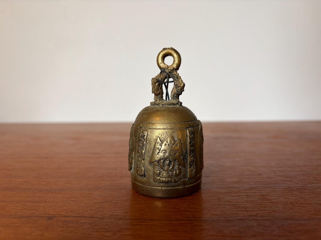Vintage Brassbuddhist Temple Bell With Dragon Handle and Deity Relief ...