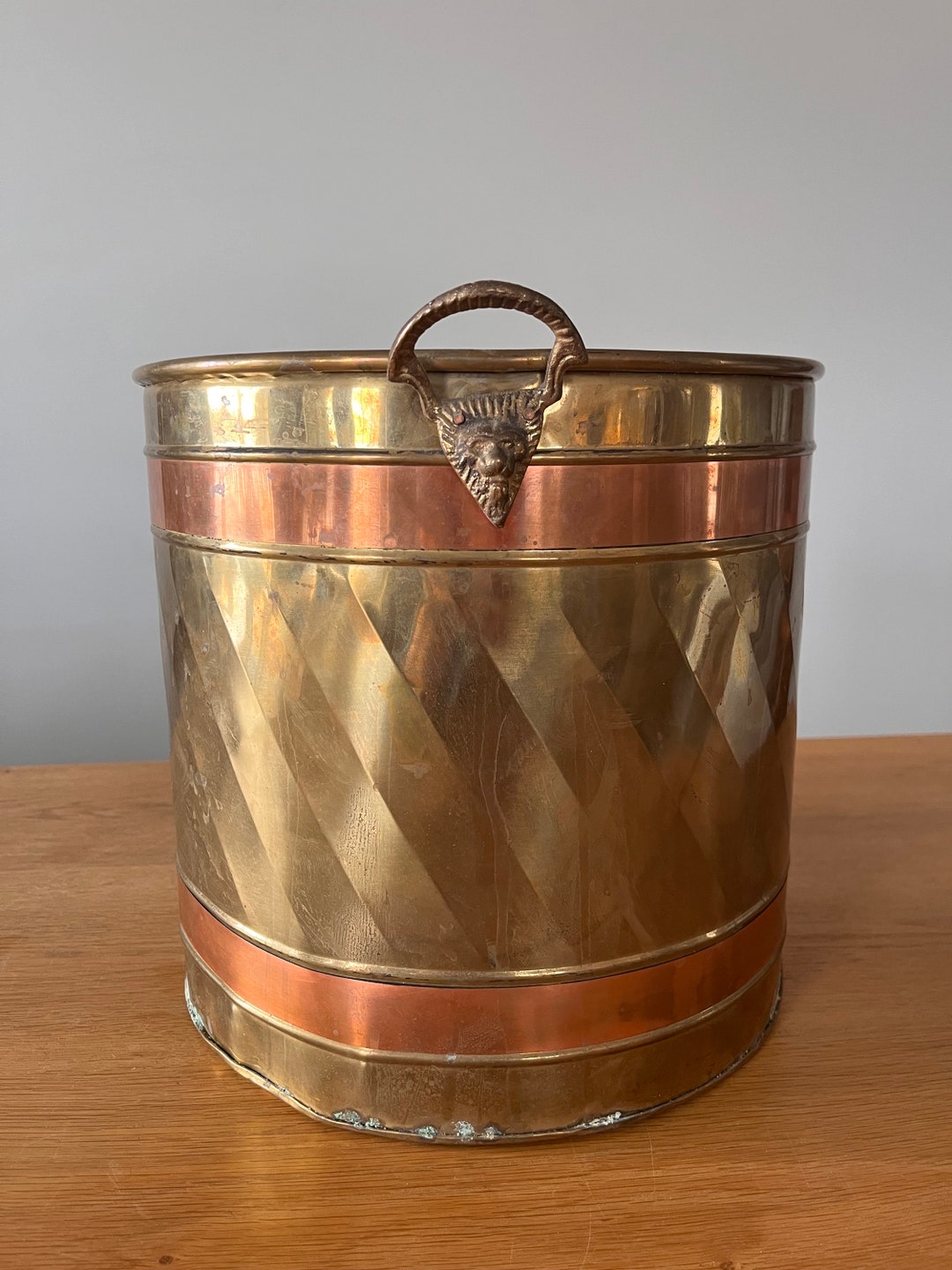 Brass Planter - Brass Plant Pot - Hammered Design W Copper Bands ...