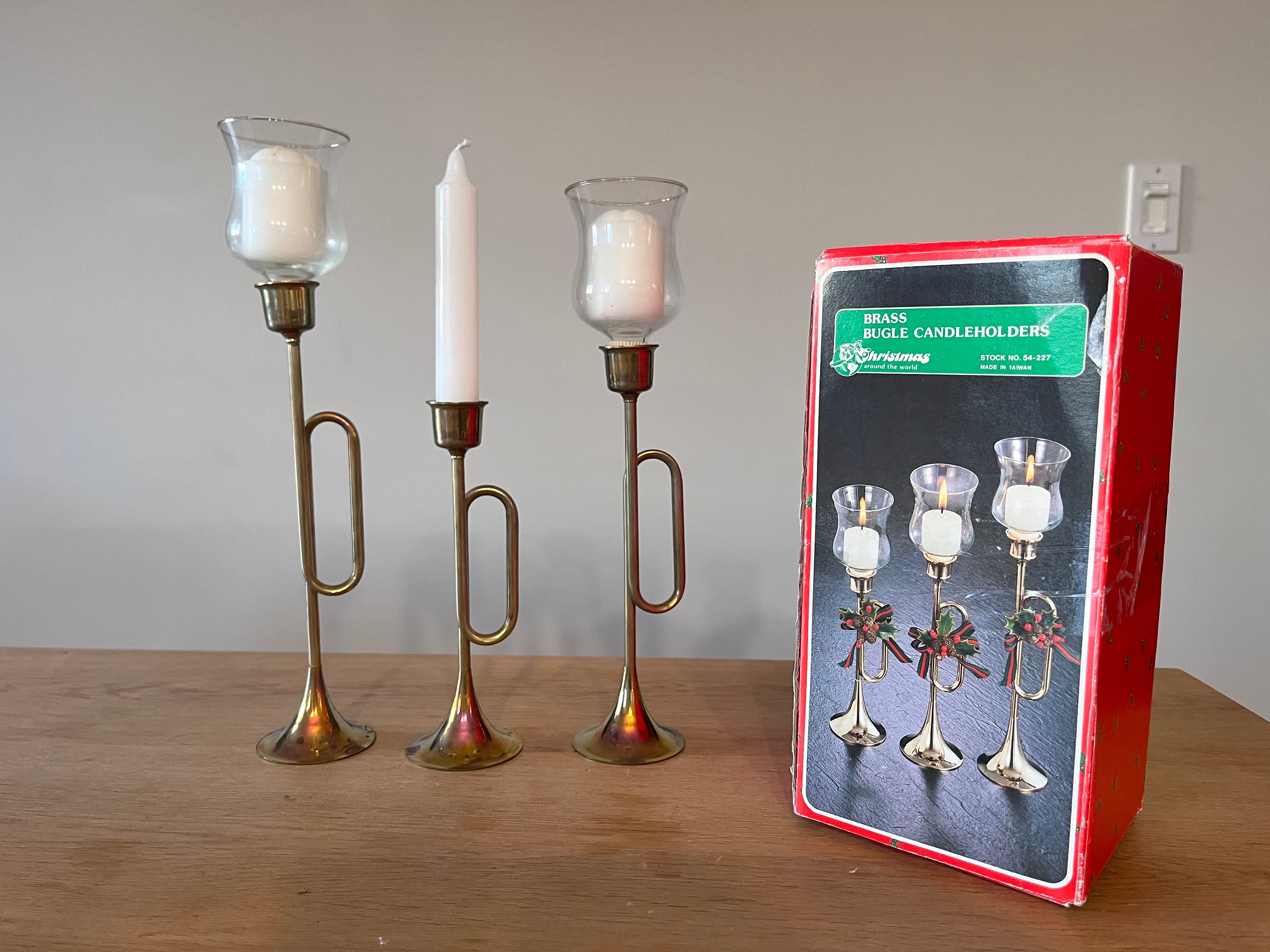 Brass Bugle Candlesticks - Set of 3 - Graduated Sizes - Christmas ...