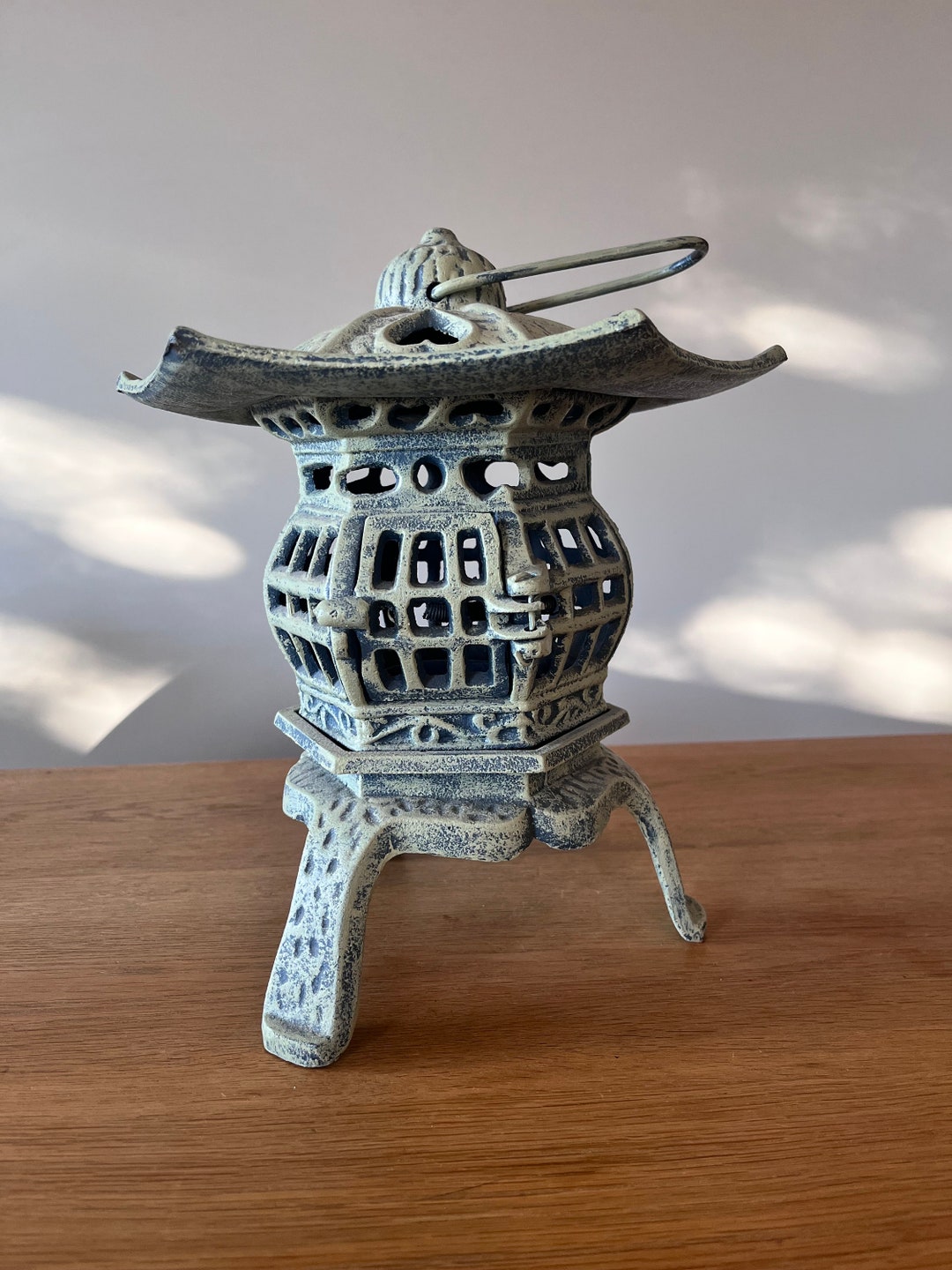 Cast Iron Japanese Pagoda Lantern Three Hearts Sage Green Hexagon ...