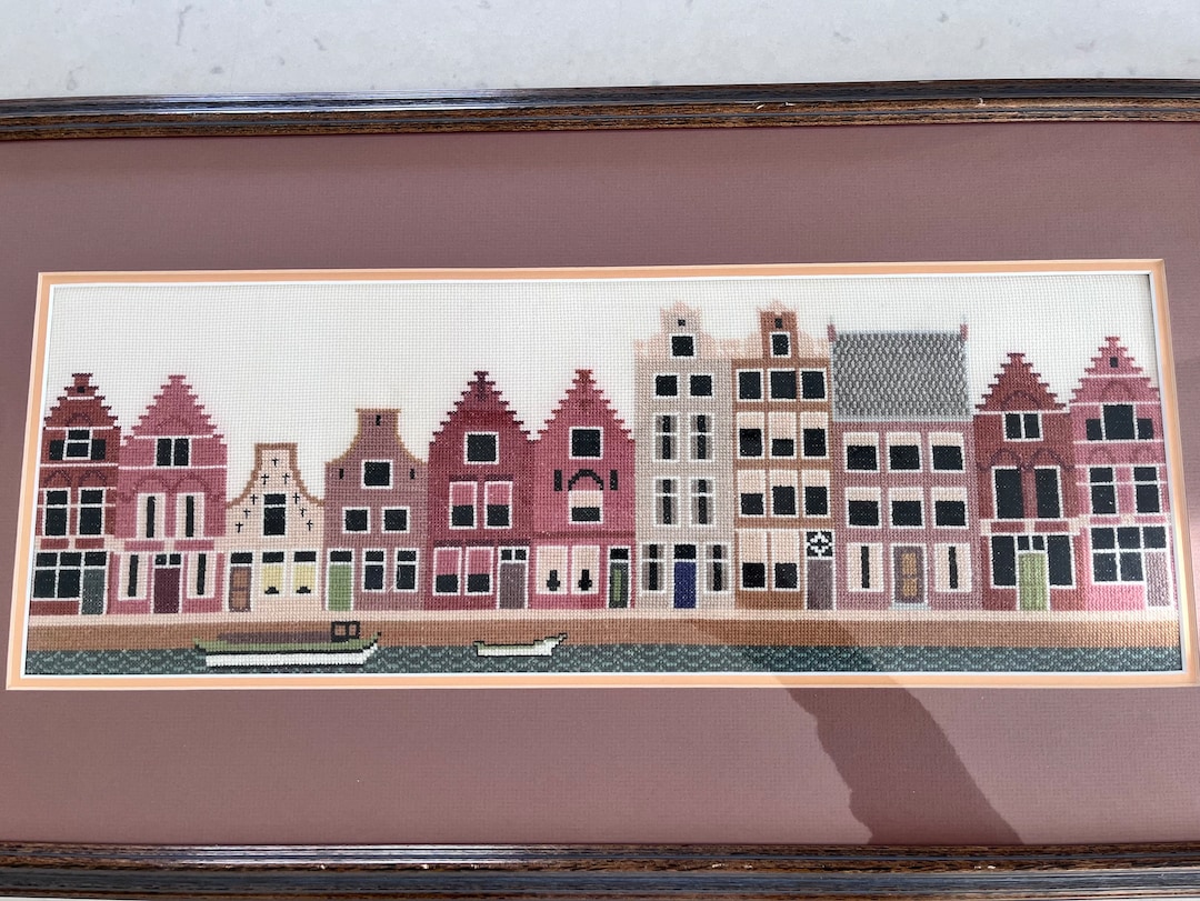 Vintage Large Framed Needlepoint Amsterdam, Netherlands Buildings and ...