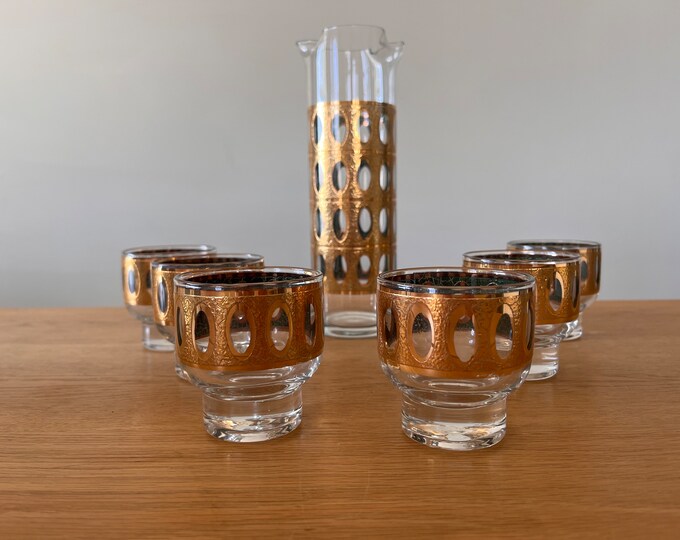 Culver Pisa Cocktail Set - Pitcher & 6 Glasses - 22 Karat Gold ...