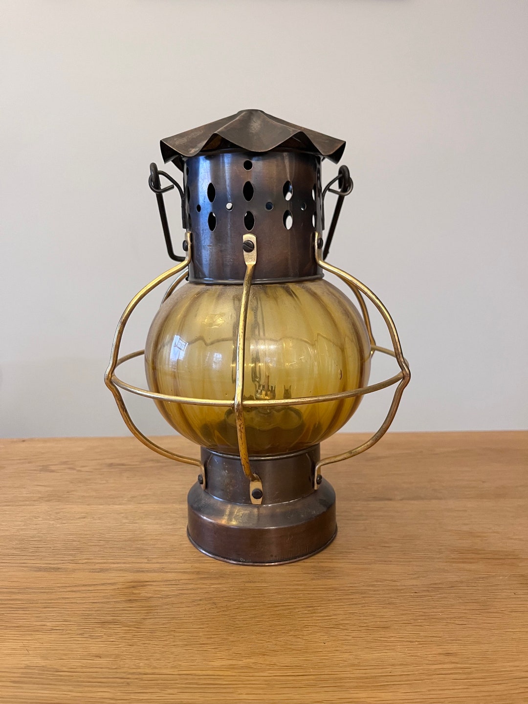 Antique Copper/glass Ship Lantern Vintage Onion Oil Lamp Nautical ...