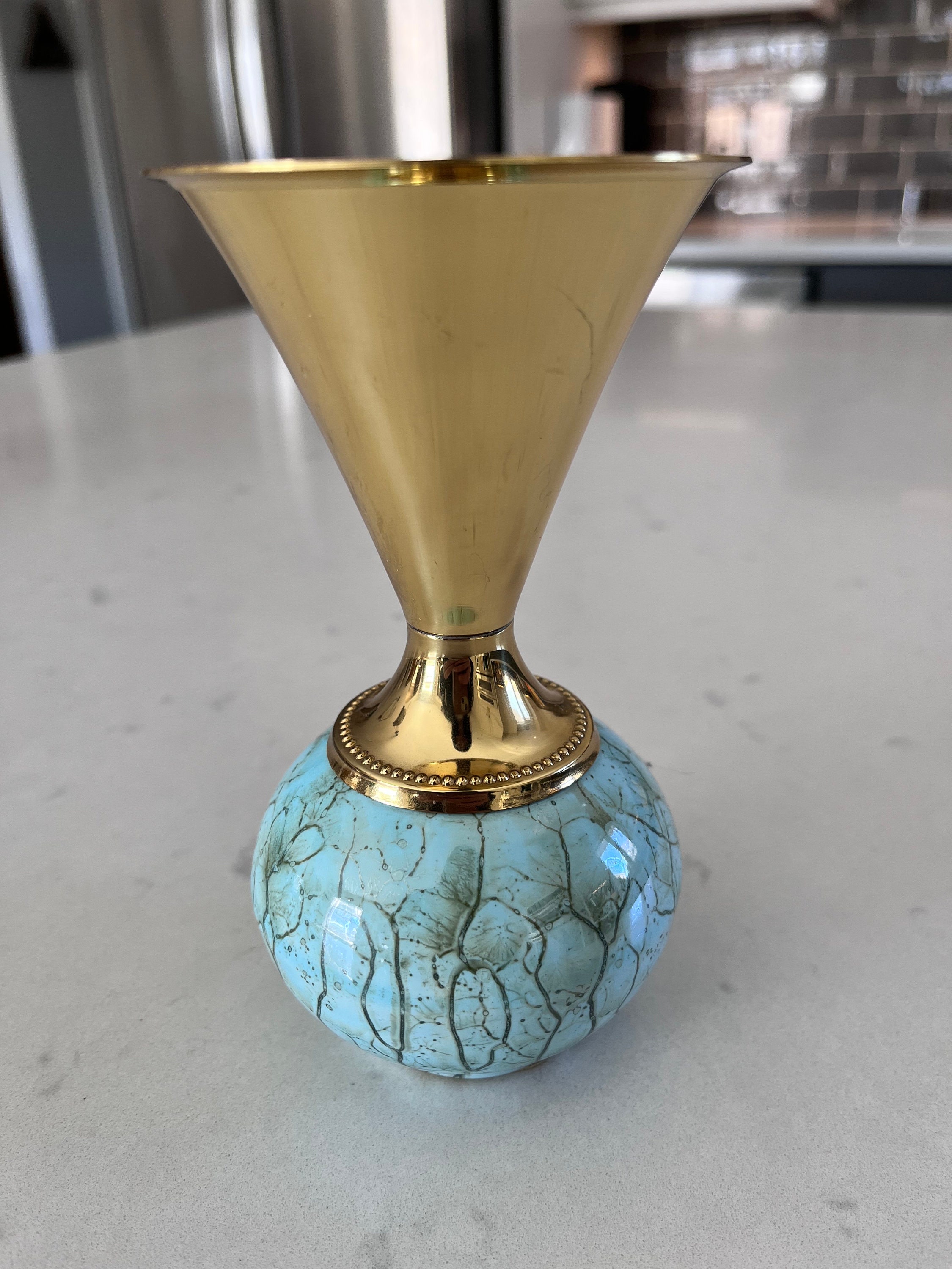 Vintage 1950s Hand Painted Delftware and Brass Vase Made by WB - Etsy