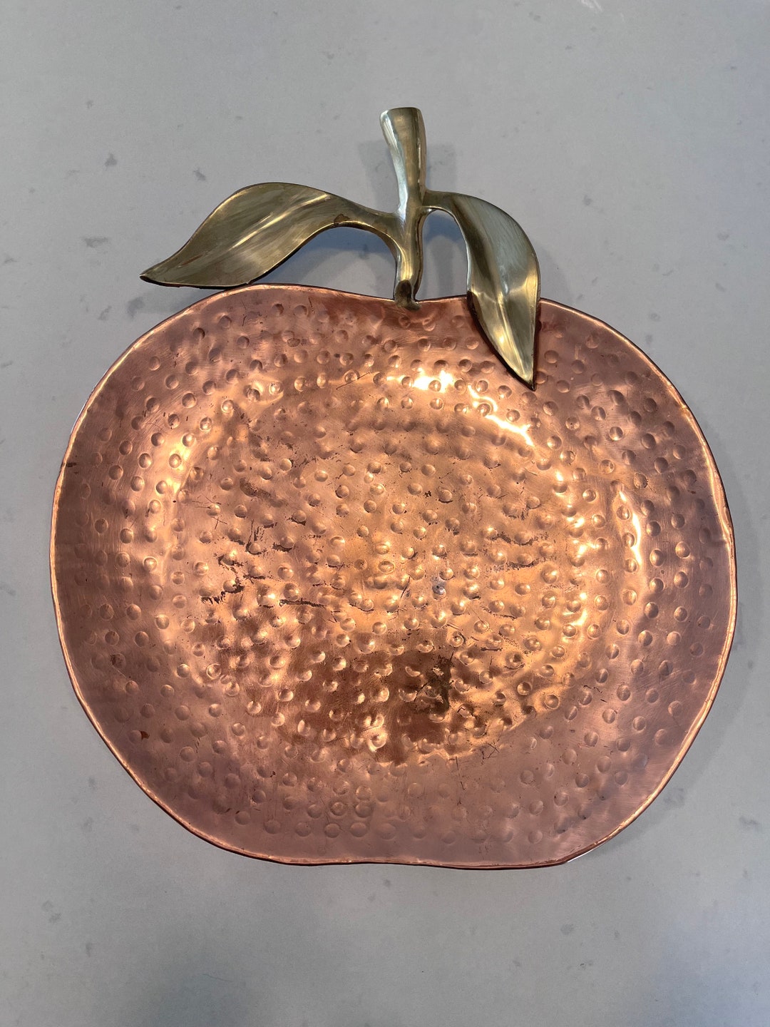 Vintage Large Hammered Copper Apple Footed Tray With Brass Leaves - Etsy