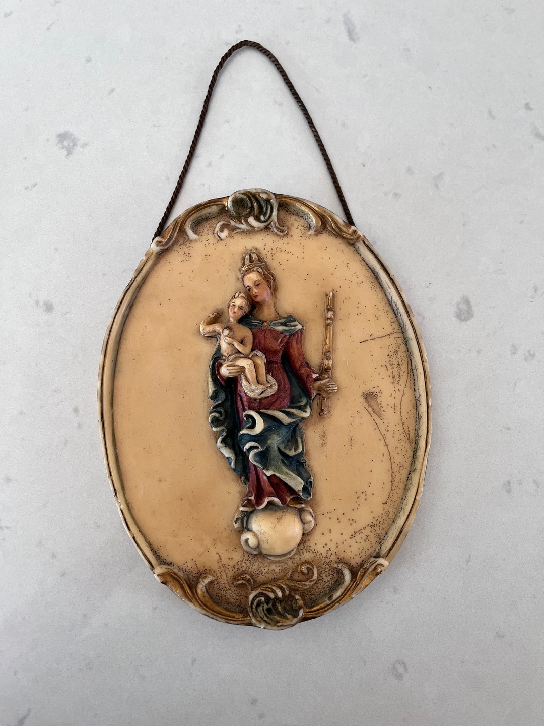 Rare Madonna and Child Wax Plaque Christmas Decor - West German Wax ...