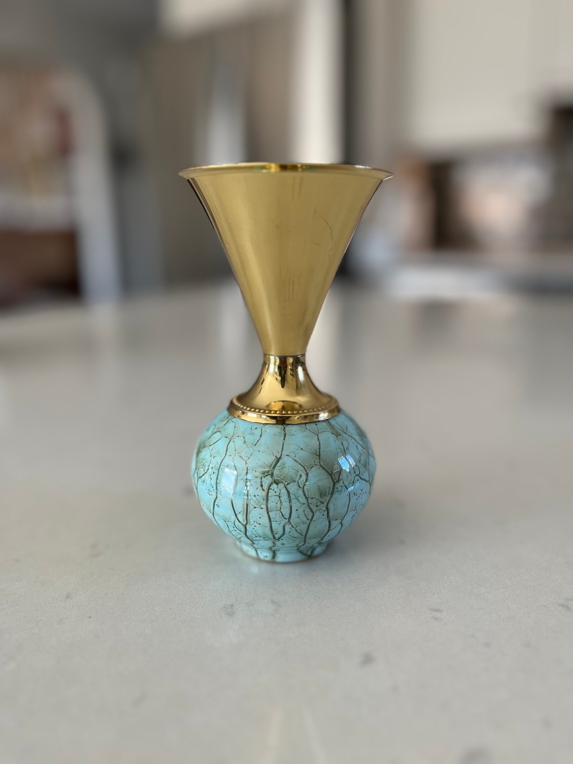 Vintage 1950s Hand Painted Delftware and Brass Vase Made by WB - Etsy