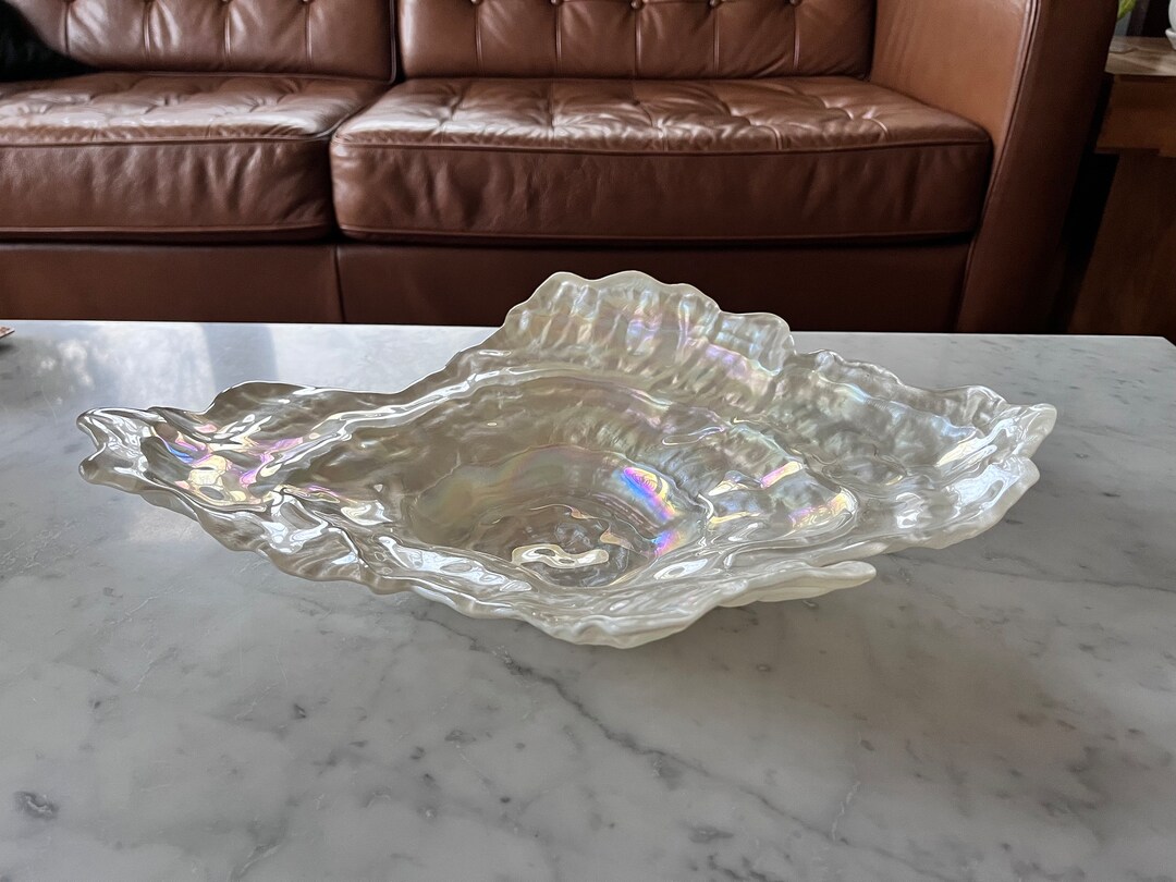 Iridescent Glass Oyster Shell Centerpiece Coastal Decor Beach Vibes ...