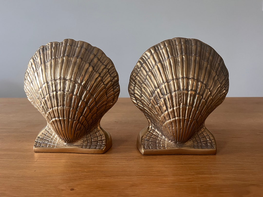 Brass Seashell Bookends - Ocean Themed Decor - Hollywood Regency - Etsy UK