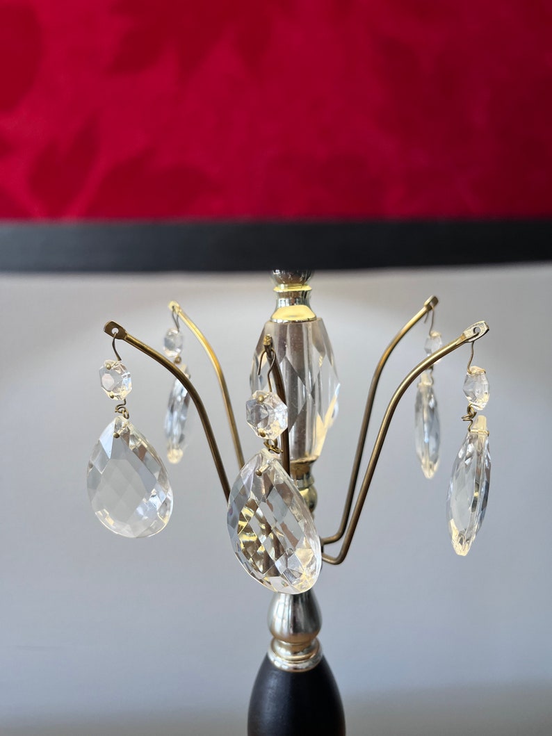 Vintage MCM Table Lamp Red Velvet Shade Floral Embossed - Etsy