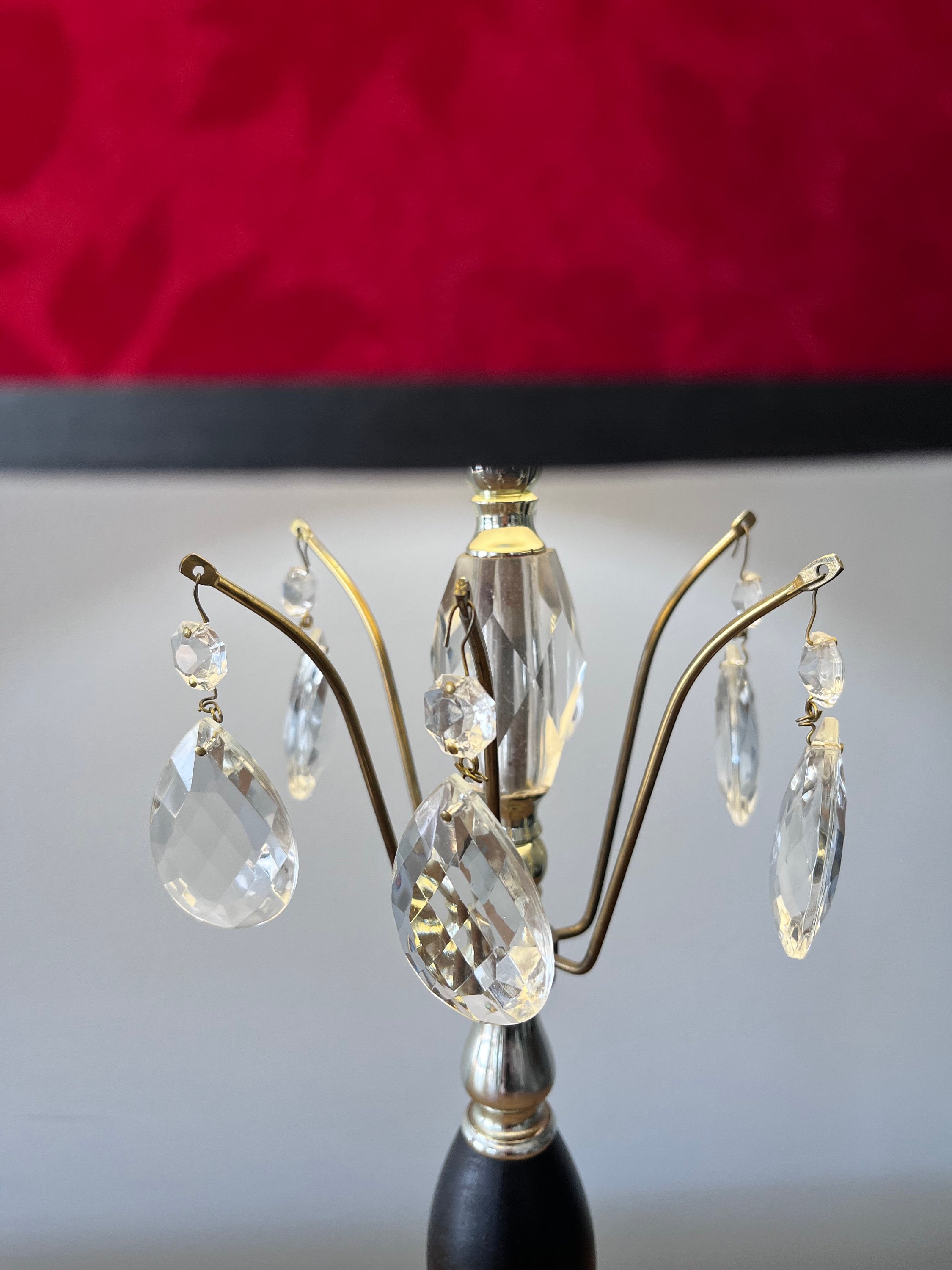 Vintage MCM Table Lamp Red Velvet Shade Floral Embossed - Etsy