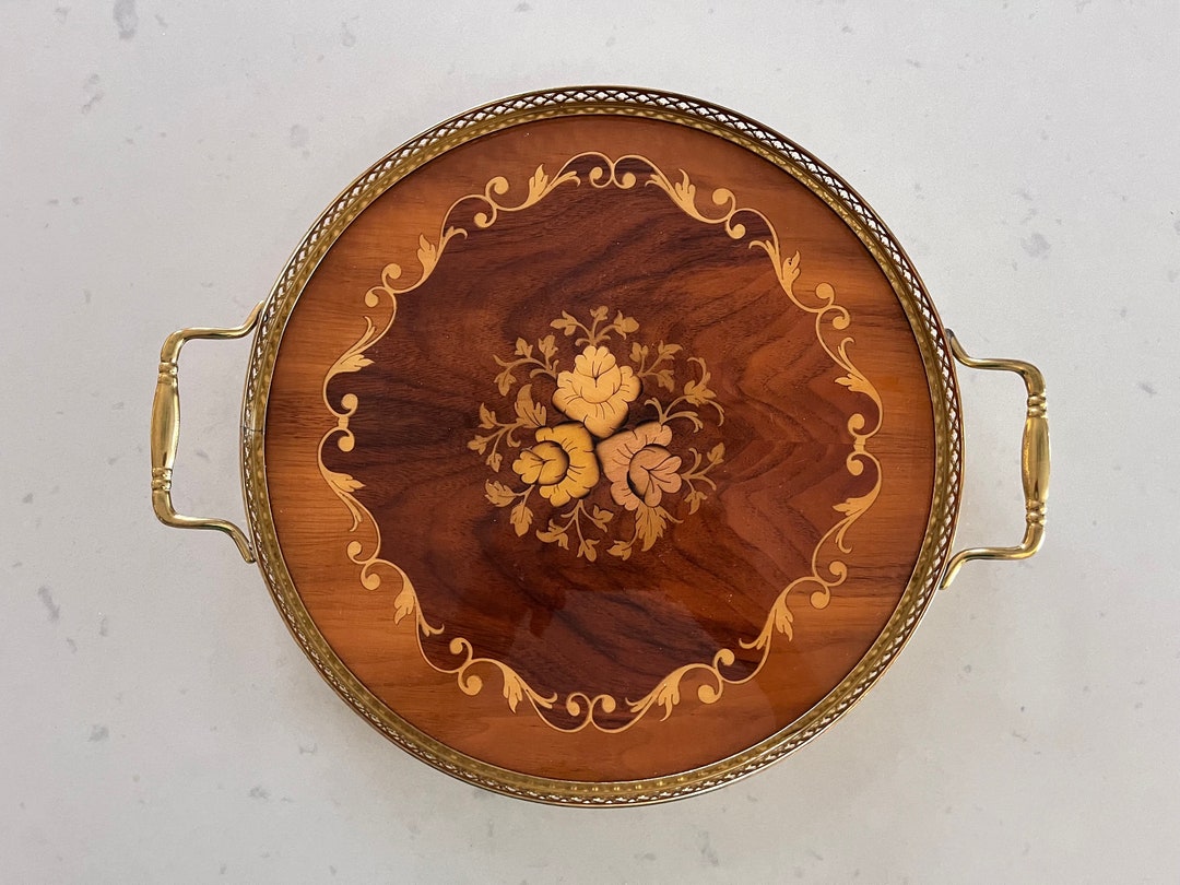 Italian Inlaid Wood Gallery Tray Marquetry Floral Design - Etsy