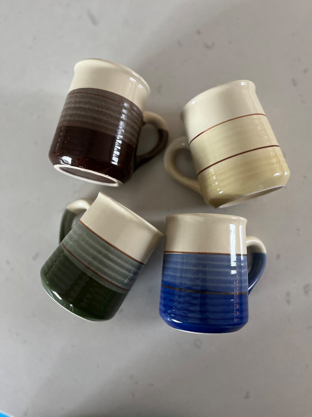 1980s Stoneware Mugs | Ombre Striped | Set of 4 | Vintage Dipped Glaze ...