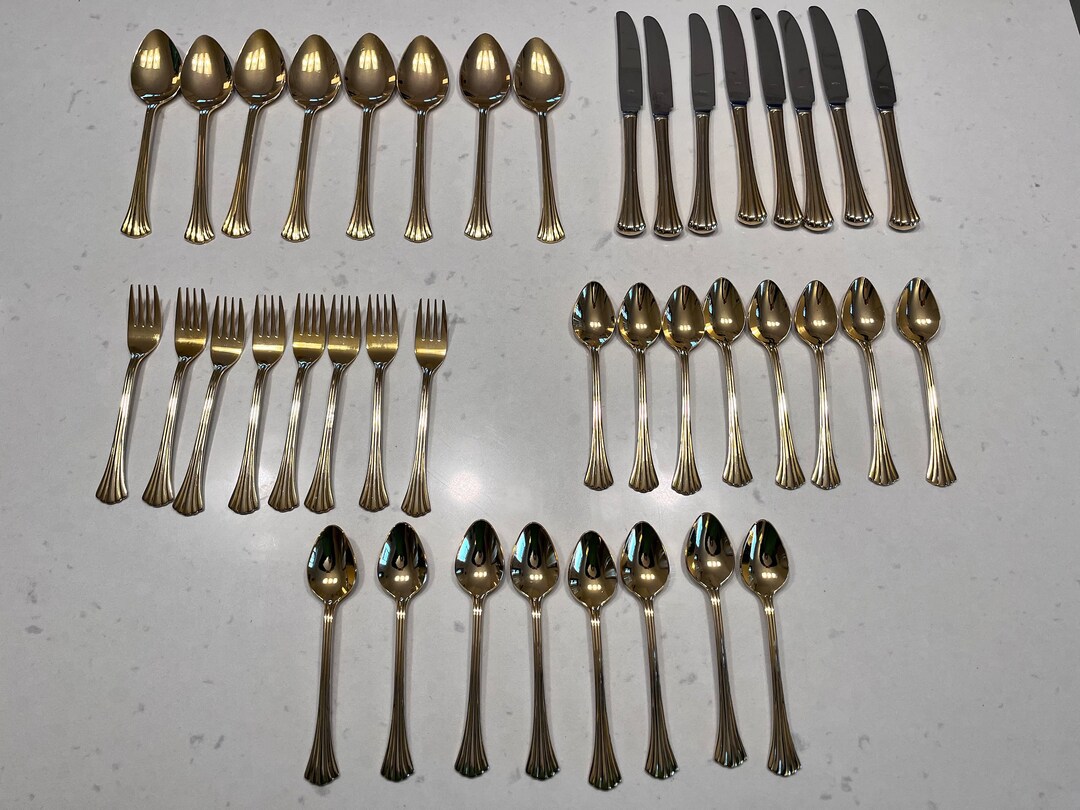 Gold Plated Splendide Flatware - Roma Gold Pattern - 40 Pieces ...