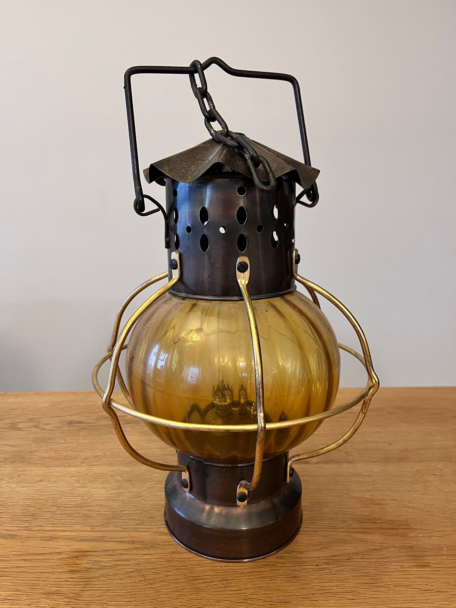 Antique Copper/glass Ship Lantern Vintage Hanging Oil Lamp Nautical ...
