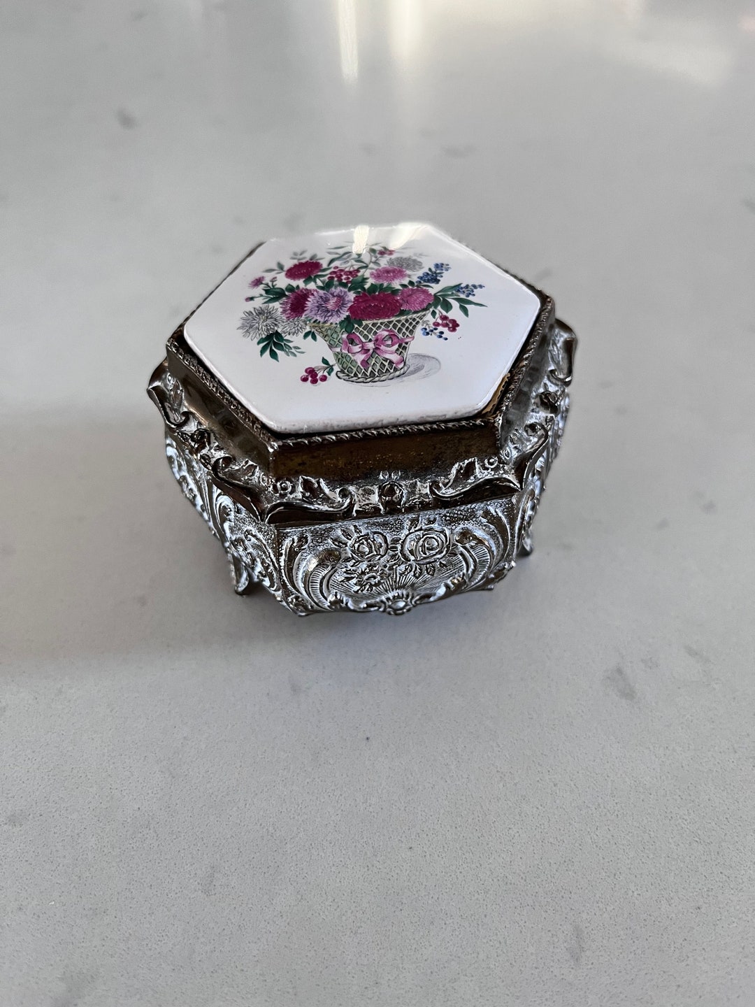 Gunther Mele Music Box Trinket Box Jewelry Box Embossed Metal and ...