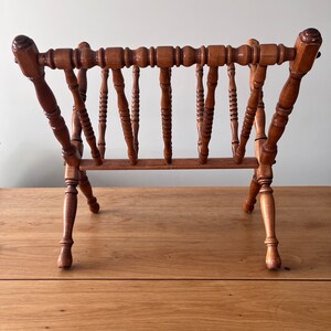 Large Vintage Wooden Newspaper Holder Midcentury Modern Wood Spindled ...