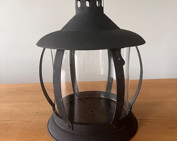 Black Cast Iron Lantern W Glass Hurricane Large Outdoor Candle Lantern ...