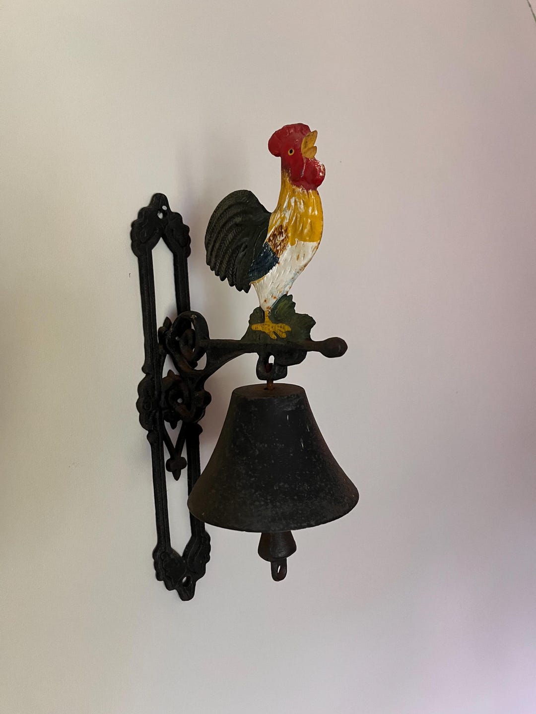 Vintage Cast Iron Rooster Bell With Hanging Bracket Doorbell Farmhouse ...