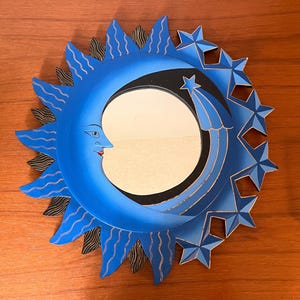 Large Celestial Wall Art Mirror - 90s Hand Painted Cobalt Blue Moon and ...