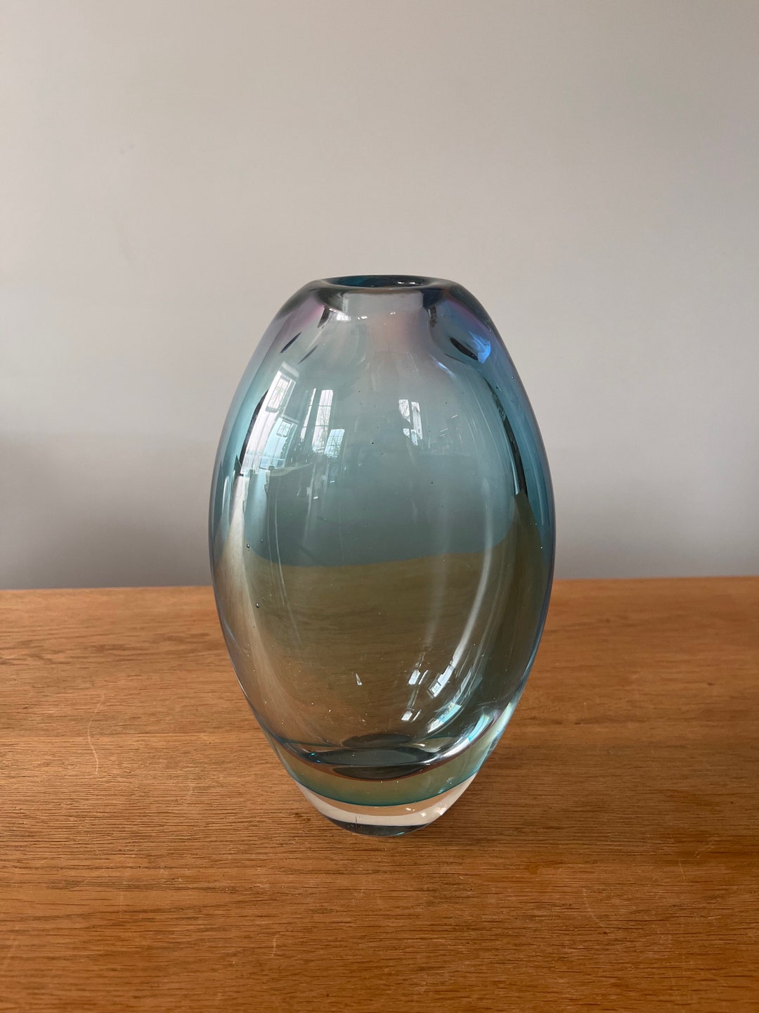 Blown Glass Vase - Blue Oval Vase - Heavy - Iridescent - Art Glass - Etsy