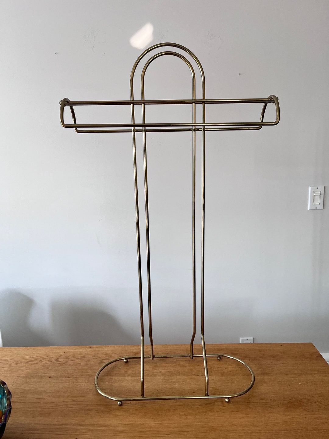Brass Plated Towel Rack Floor Standing Double Arm Vintage - Etsy