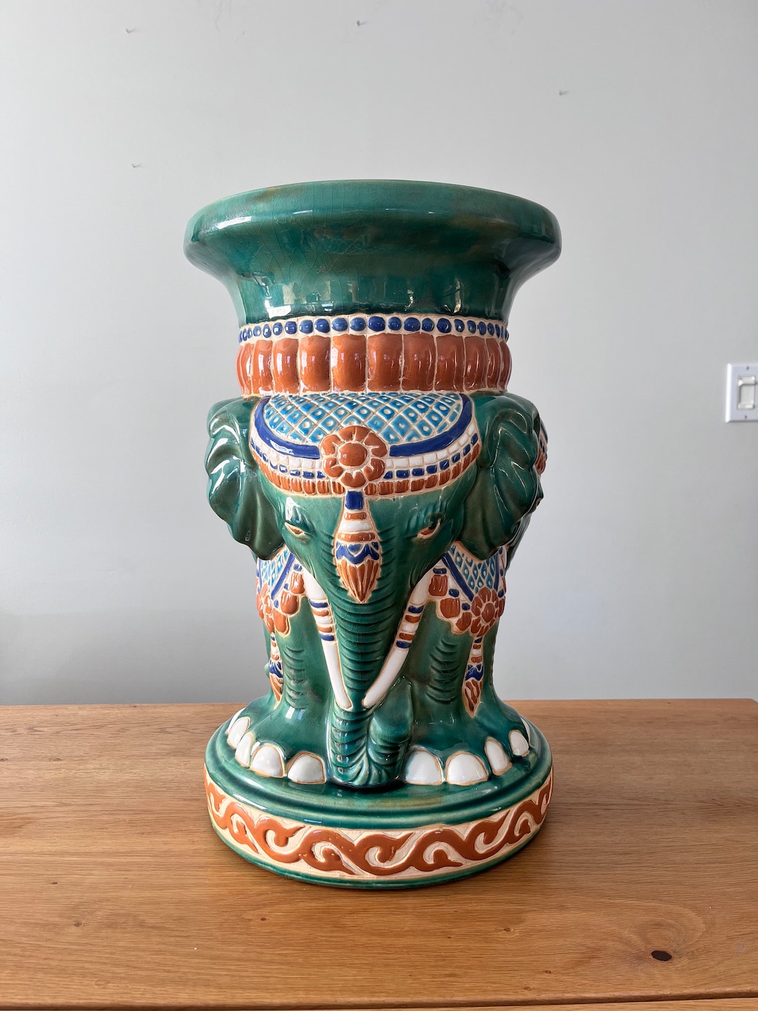 Ceramic Elephant Plant Stand - Garden Stool - Side Table - Boho Decor ...