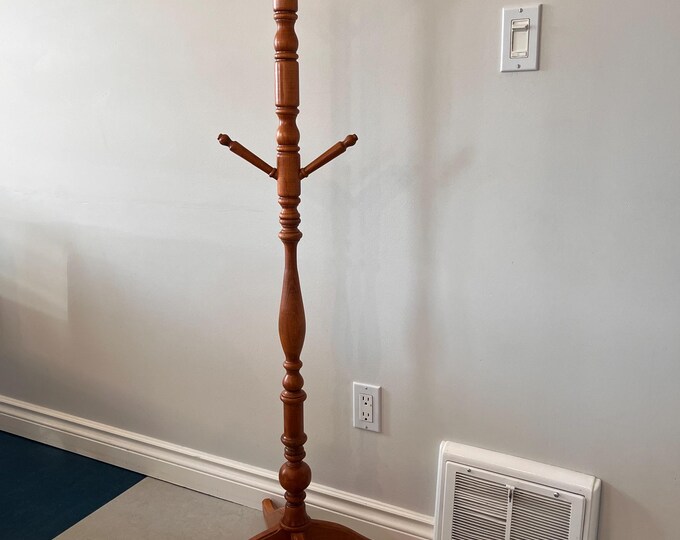 Vintage Wooden Standing Coat Rack - Turned Wood Coat Tree - Spindle ...