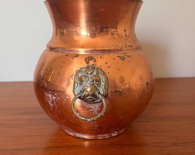 Copper Planter - Pot Bellied Copper Plant Pot - Brass Lions Head ...