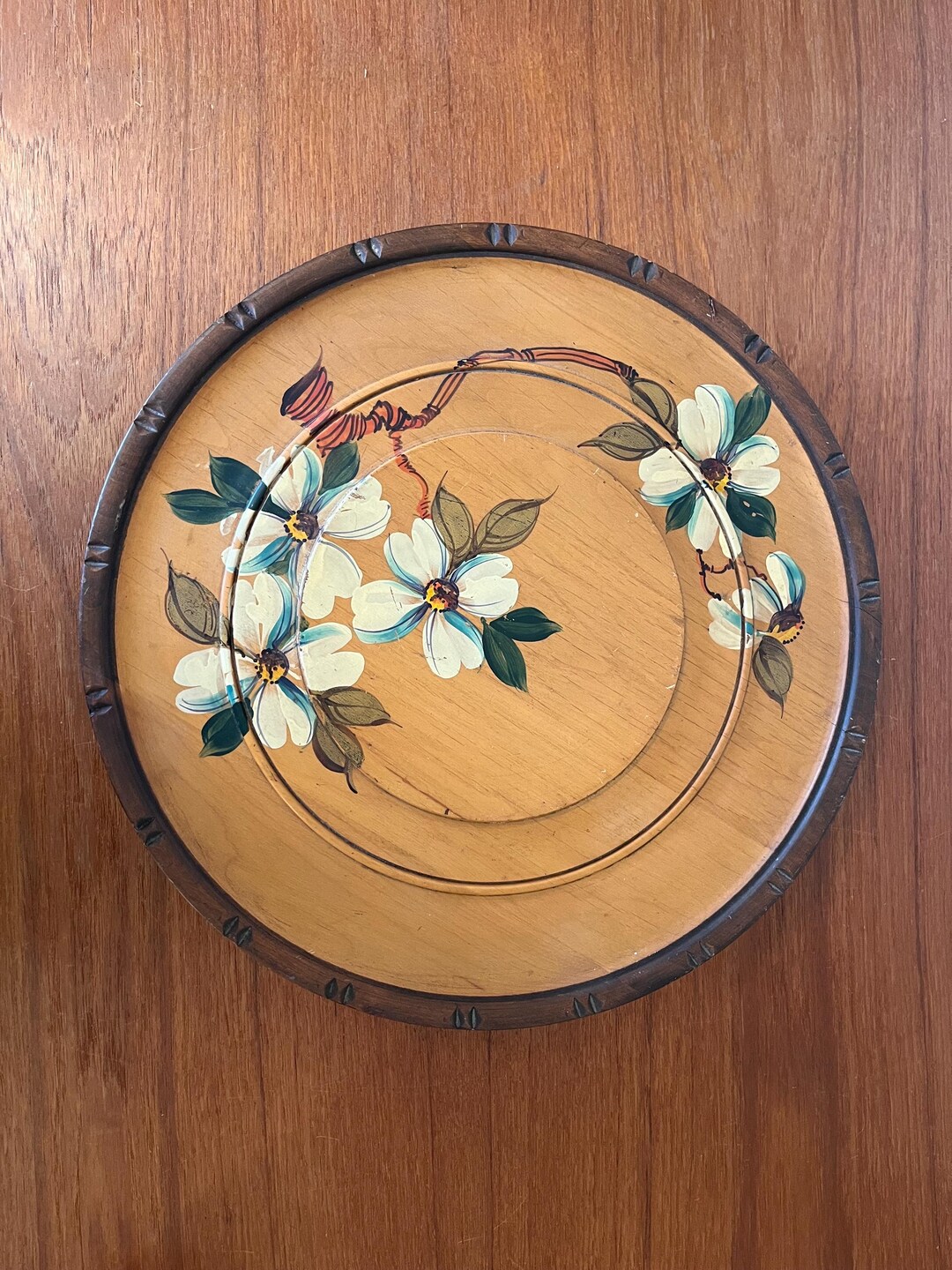 Vintage Hand Painted Serving Tray - Lazy Susan - Canadian Folk Art ...