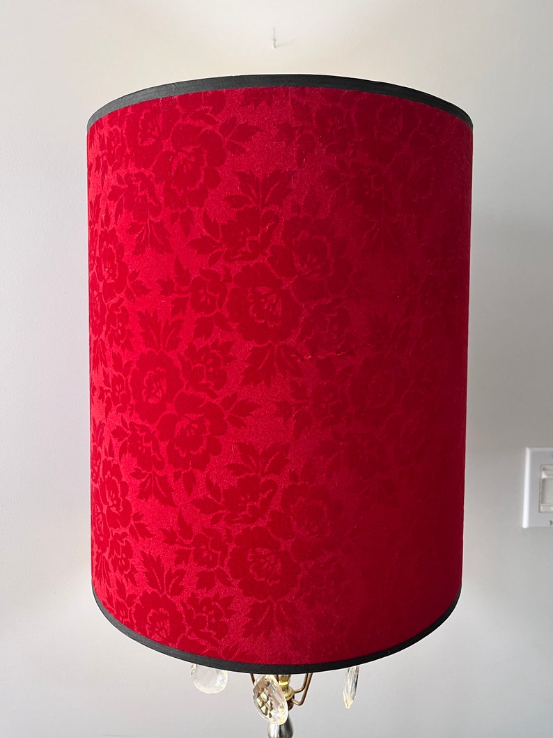 Vintage MCM Table Lamp Red Velvet Shade Floral Embossed - Etsy