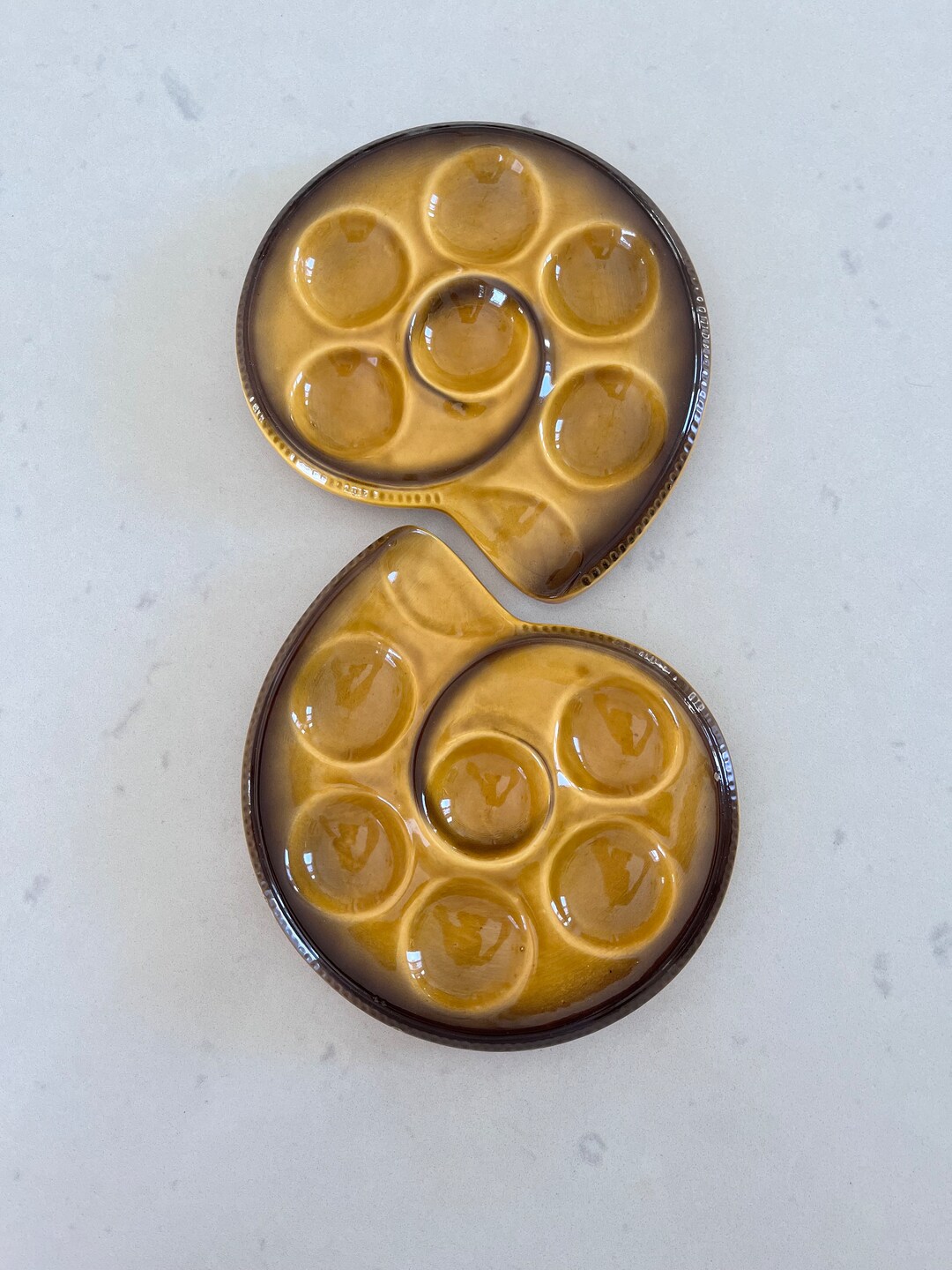 Vintage Escargot Serving Plates Set of 2 Snail Shape Yellow and Brown ...