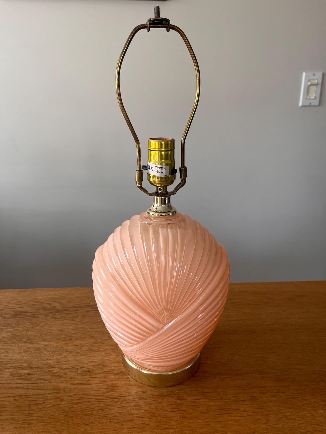 Art Deco Inspired Peach Glass Table Lamp Brass Accents Reverse Painted ...