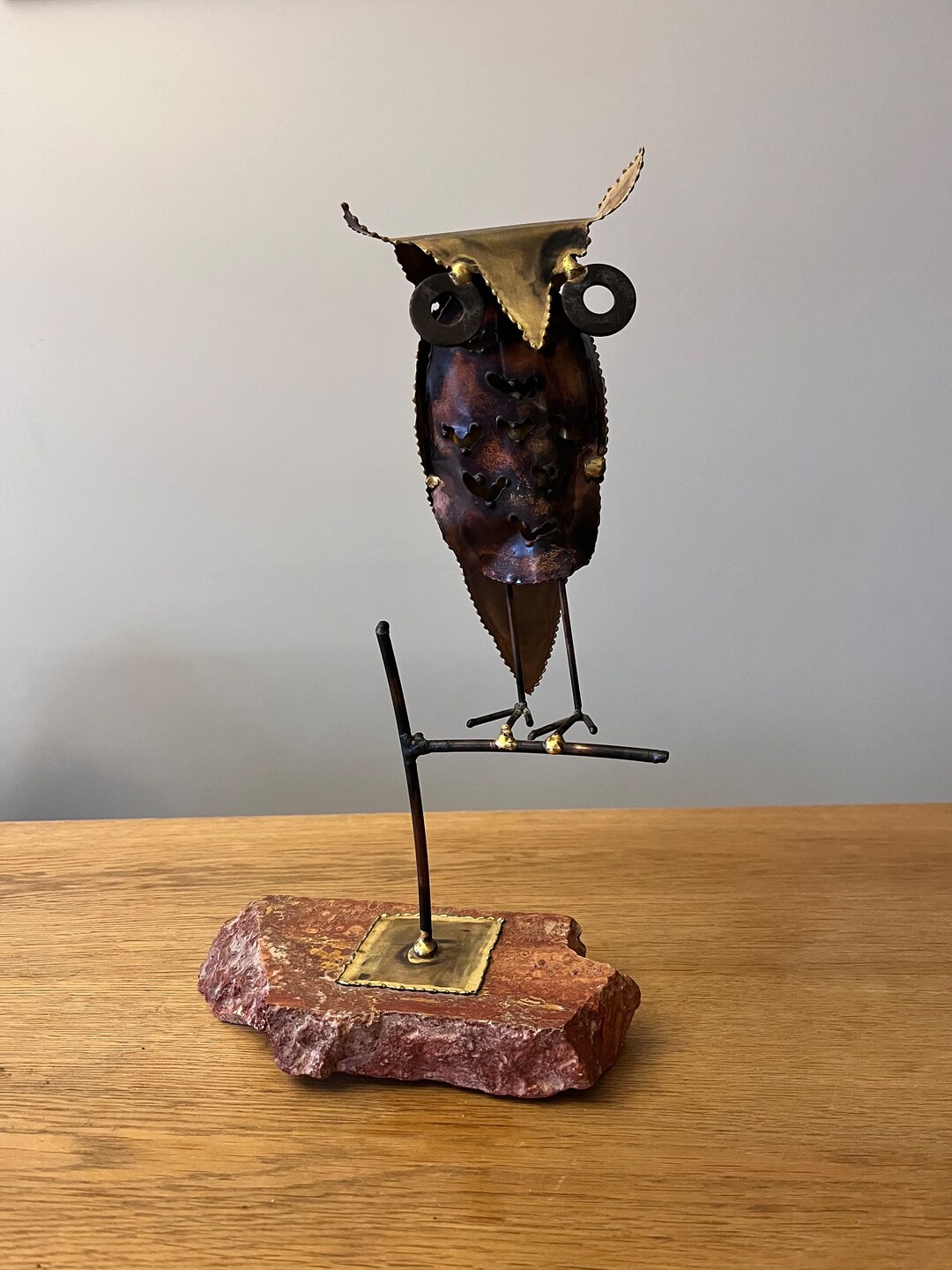 Signed Edward Oliver Brutalist Metal Owl Sculpture - Mid-century Torch ...