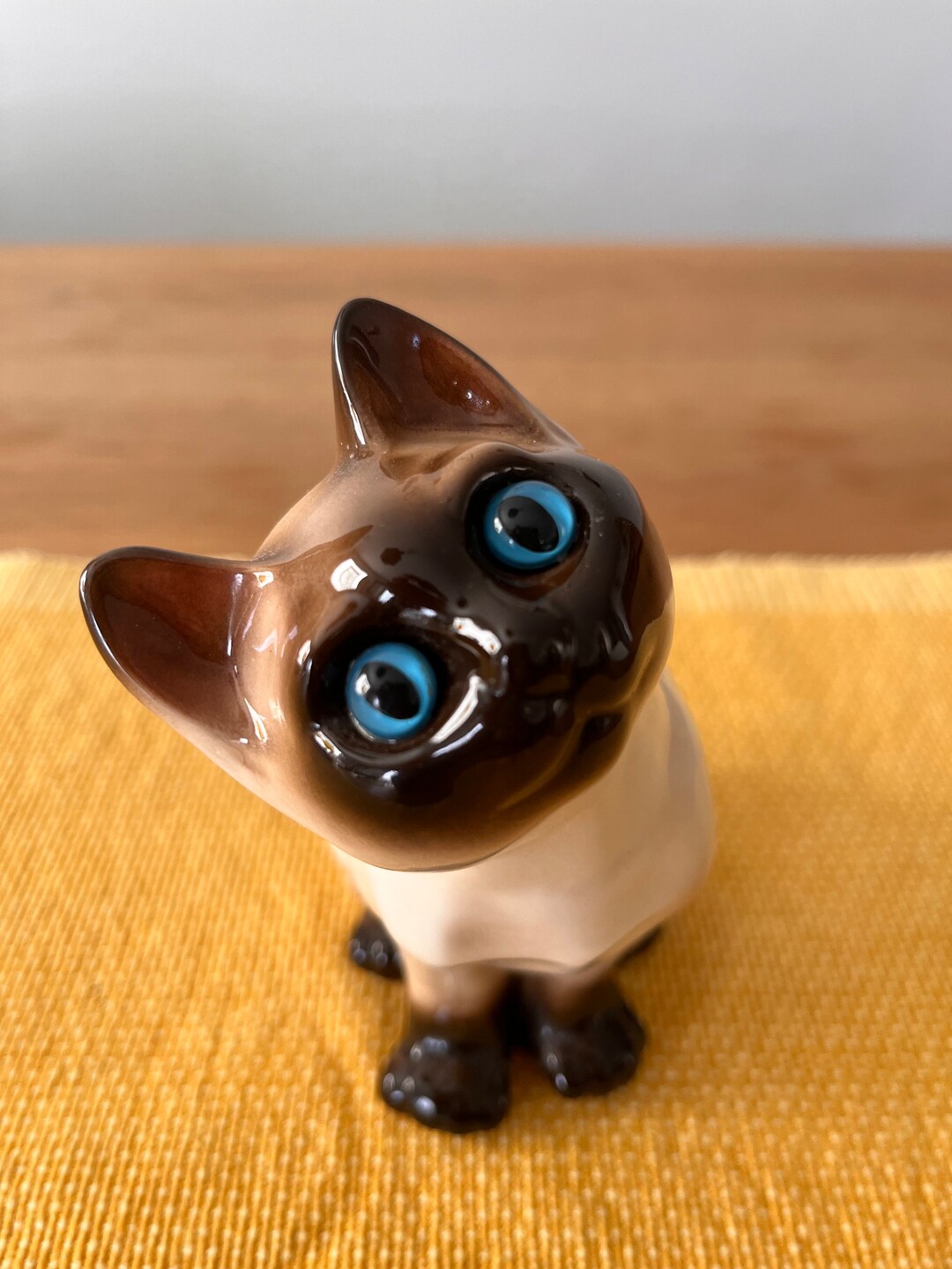 Vintage Siamese Cat Figurine Porcelain Siamese Cat Statue Blue Eyes MCM ...