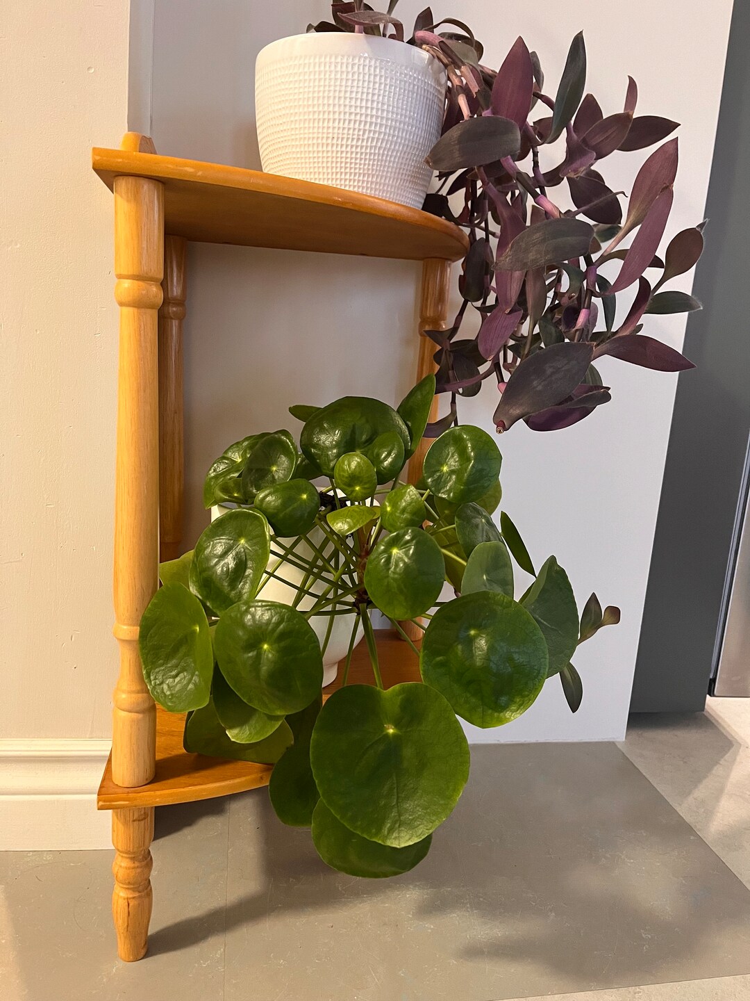 Corner Spindle Shelf - Two Tier - Light Wood - Boho Plant Shelf ...